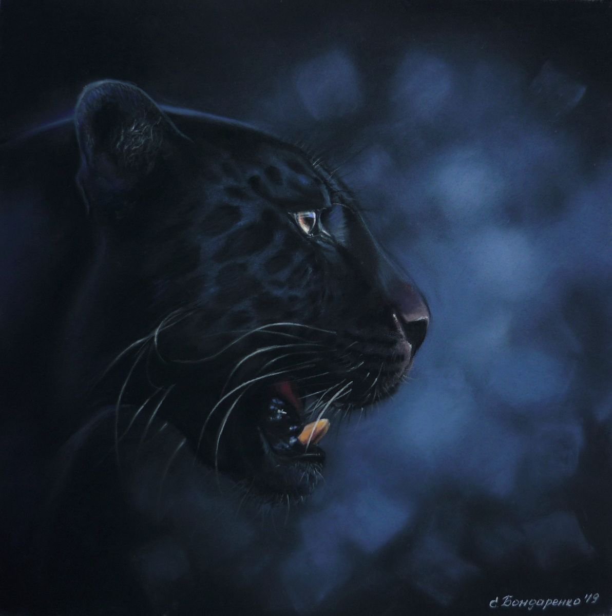 Panther. Night predator. Original Pastel Portrait Pastel drawing: Elena ...