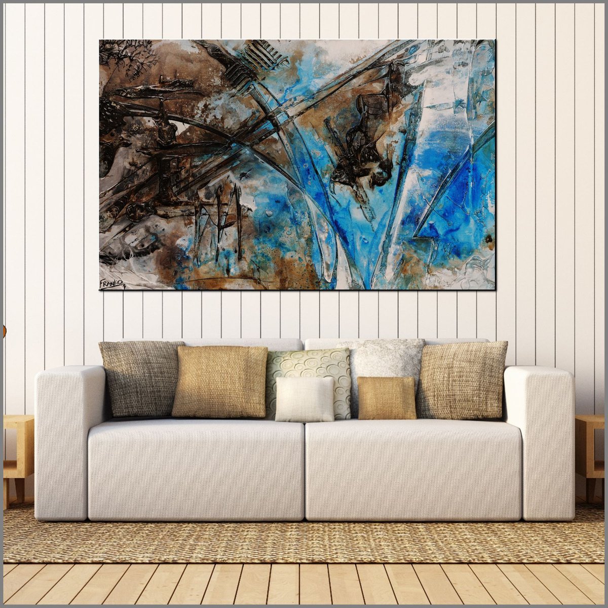 Washed Rust 160cm x 100cm Blue Rustic Abstract Art Acrylic painting by ...