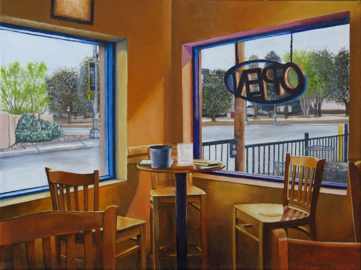 Through the Cafe Windows Oil painting: Carmen Badeau | Artfinder