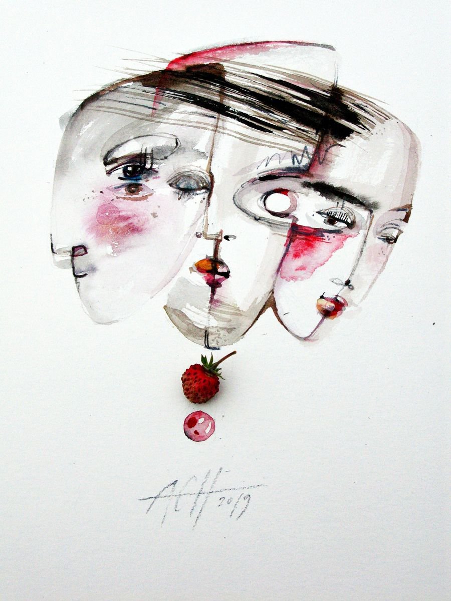 triangle faces Ink drawing by Anna Maria | Artfinder