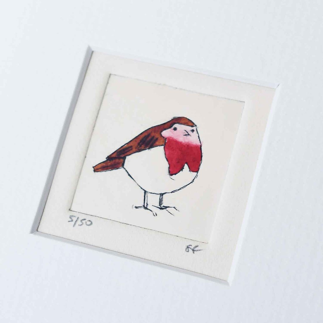 Mini framed robin Collagraphs: Sally Fisher | Artfinder