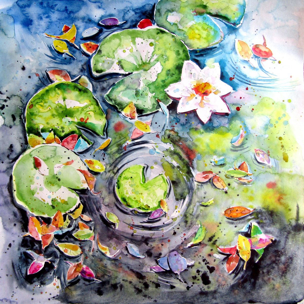 Fall and water lilies Watercolour: Kovács Anna Brigitta | Artfinder