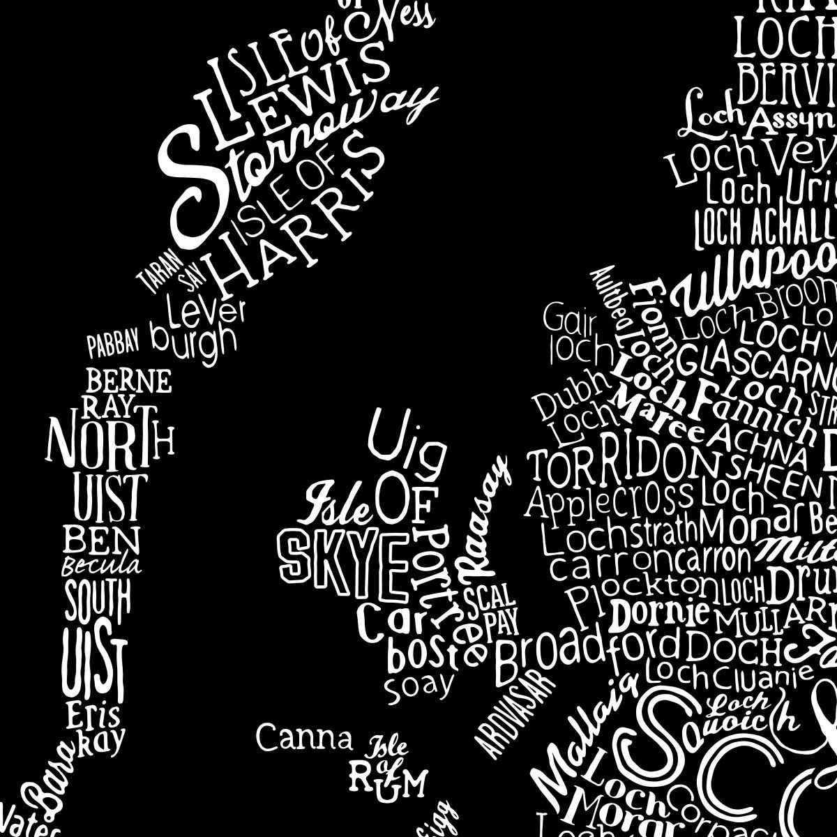 Great British Type Map (Black) Digital Art (Giclée) by Dex | Artfinder