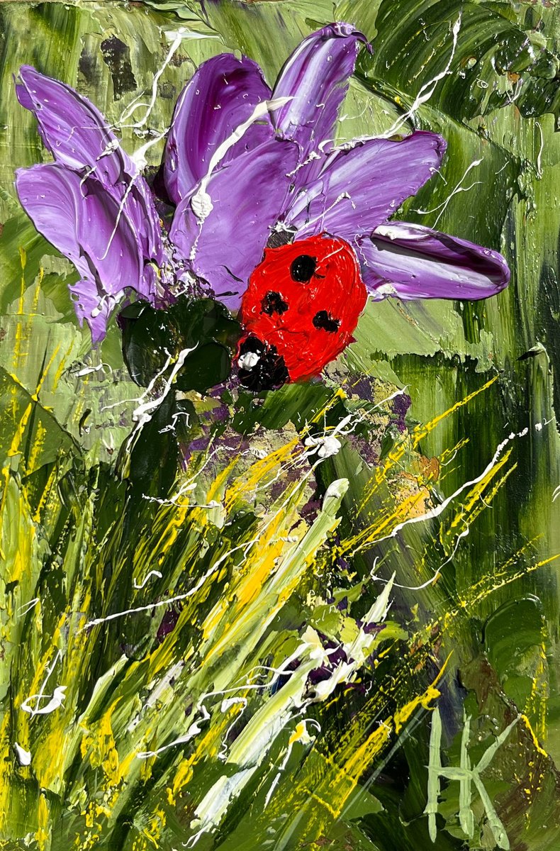 Ladybug Coneflower Oil painting by Halyna Kirichenko | Artfinder
