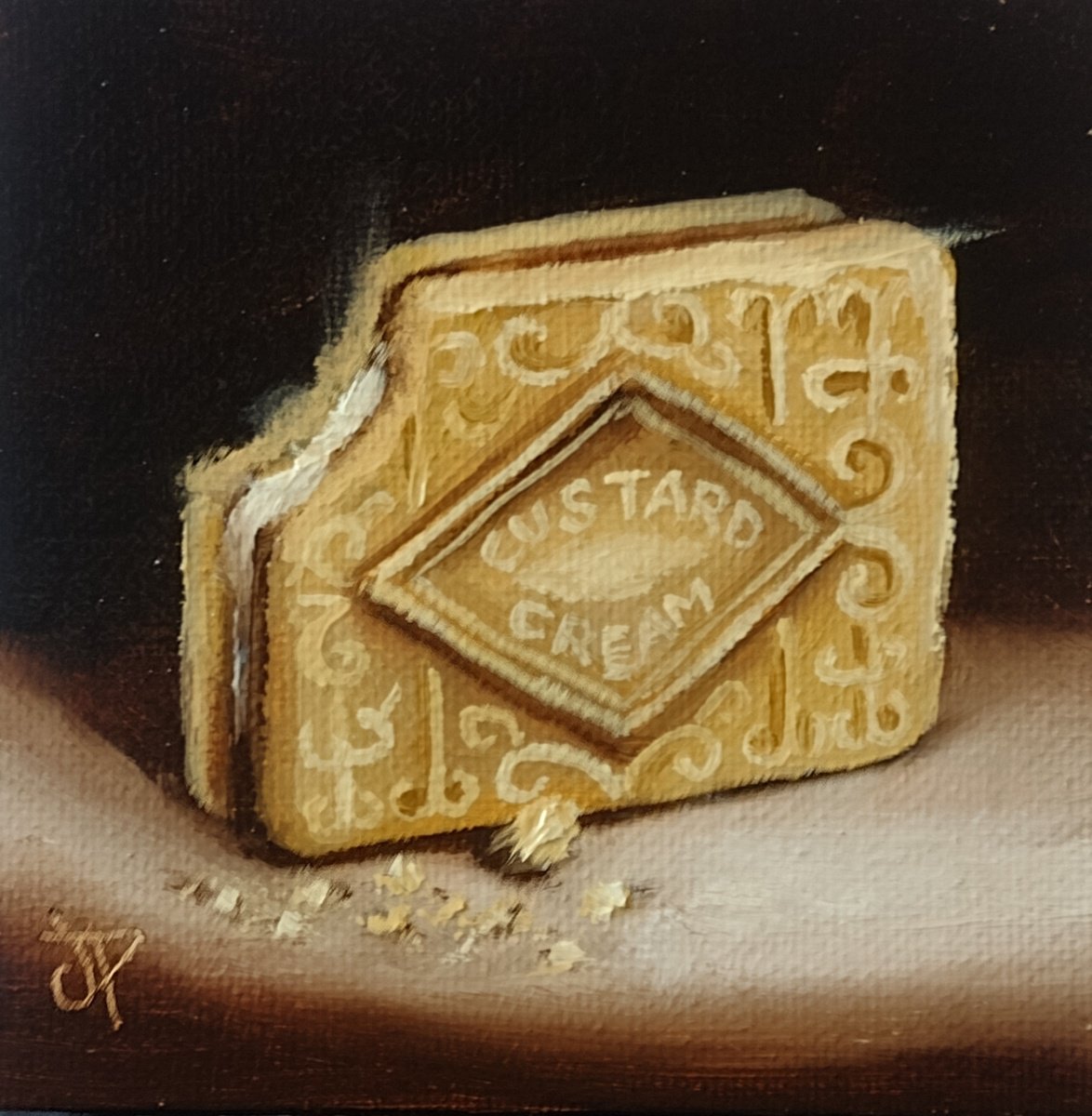 Little Custard Cream biscuit cookie still life Oil painting by Jane ...