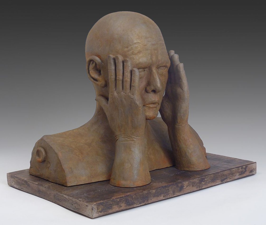Man with Hands by Face Clay sculpture by Dan Woodard | Artfinder