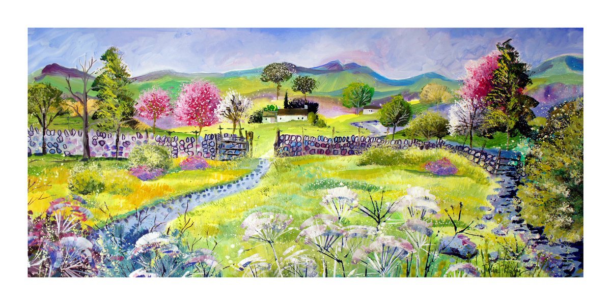 Springtime Hills with Blossom Acrylic painting by Julia Rigby | Artfinder