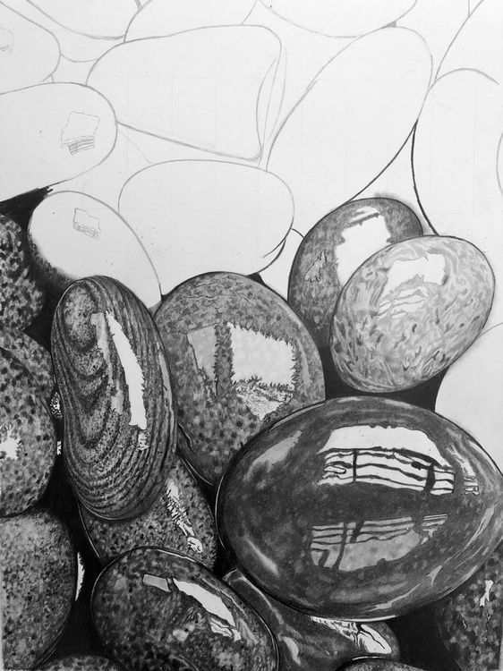 Wet Pebbles #1 (Pencil Drawing) by Paul Stowe | Artfinder
