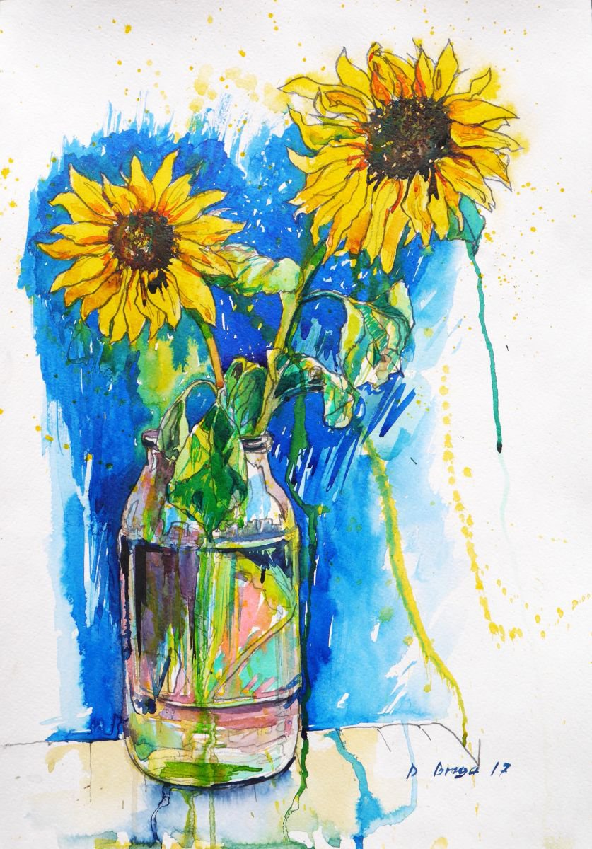 Sunflowers (ink) Ink drawing by Dima Braga | Artfinder