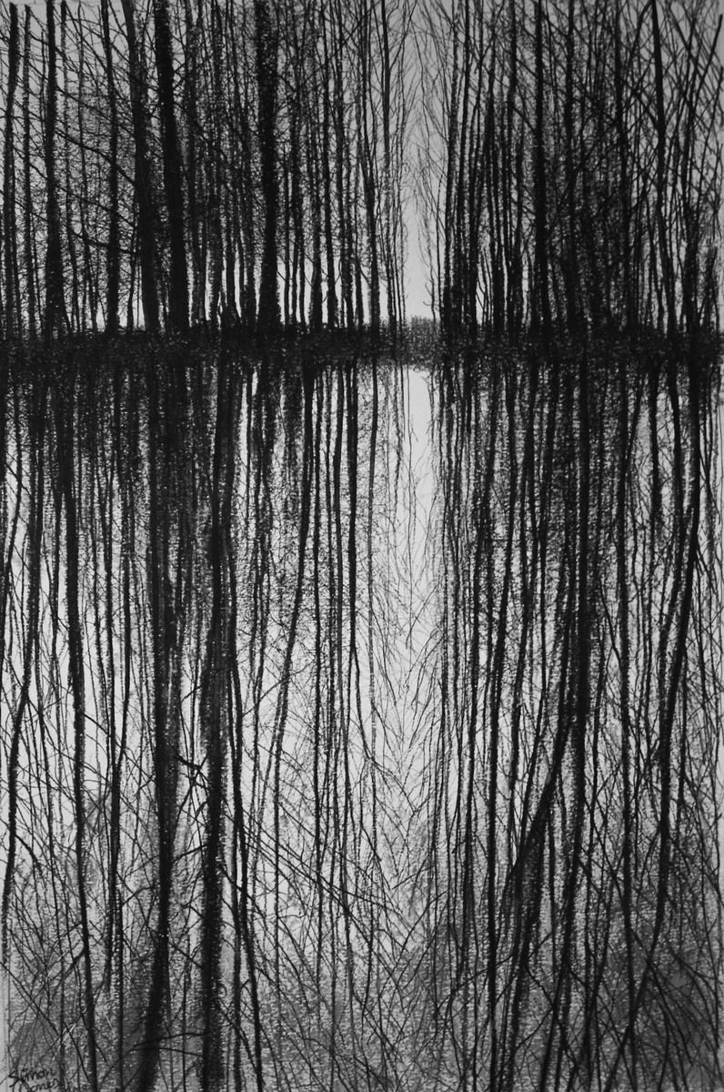 Long Island Winter Charcoal drawing by Simon Jones | Artfinder