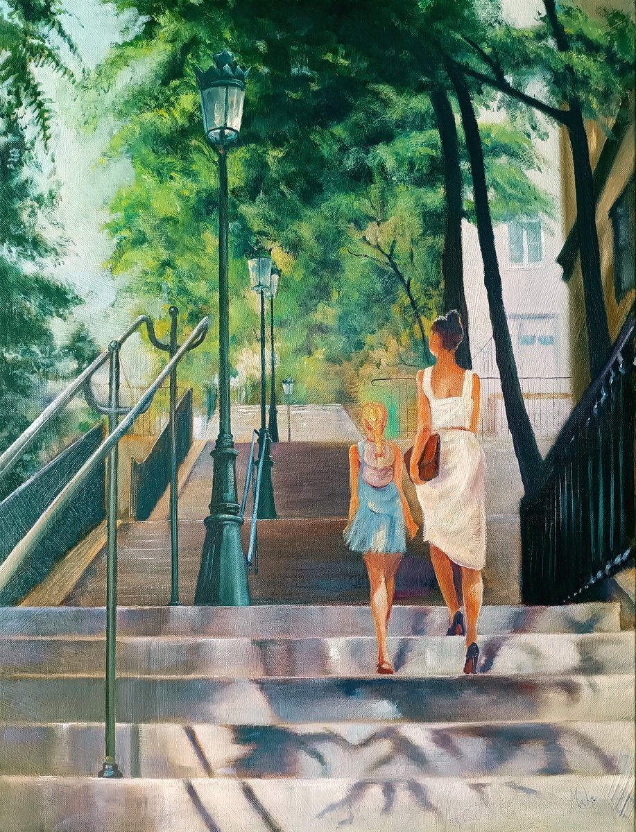 Montmartre Stairs Oil painting: Isabel Mahe | Artfinder