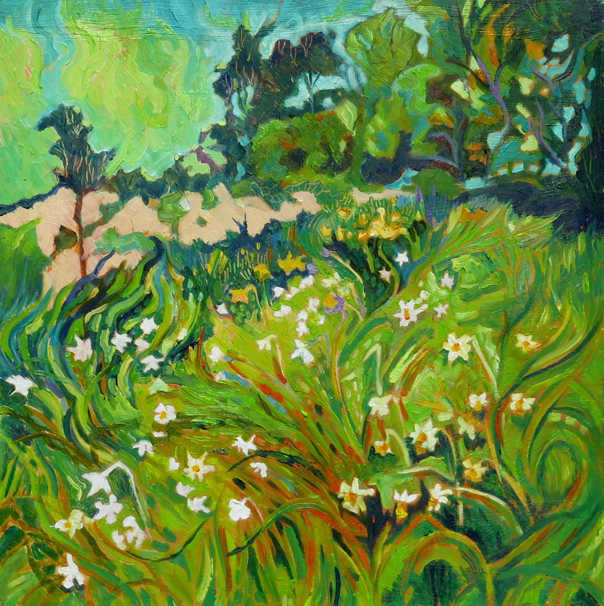 Tangled Spring, Garden Landscape Oil painting by Mary Kemp | Artfinder