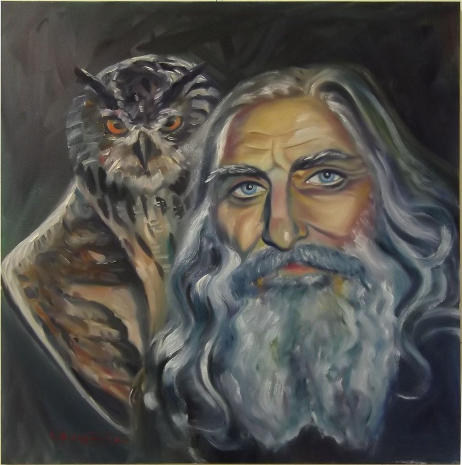 Old Man with an Owl Painting by Ion Sheremet | Artfinder