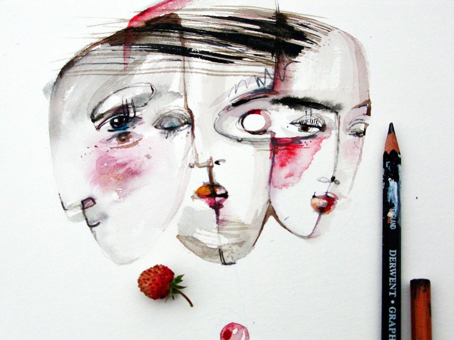 triangle faces Ink drawing by Anna Maria | Artfinder