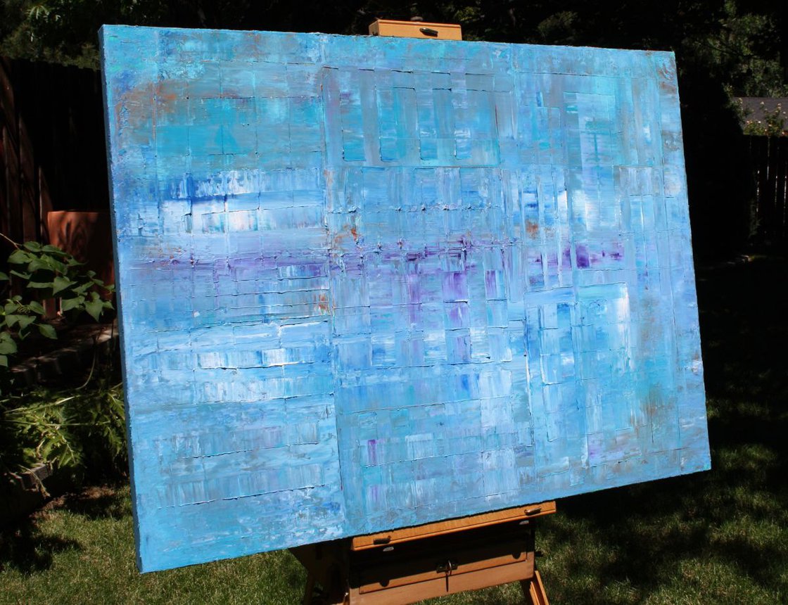Primitive Blue Mosaic Abstract Acrylic painting: Robert Lynn | Artfinder