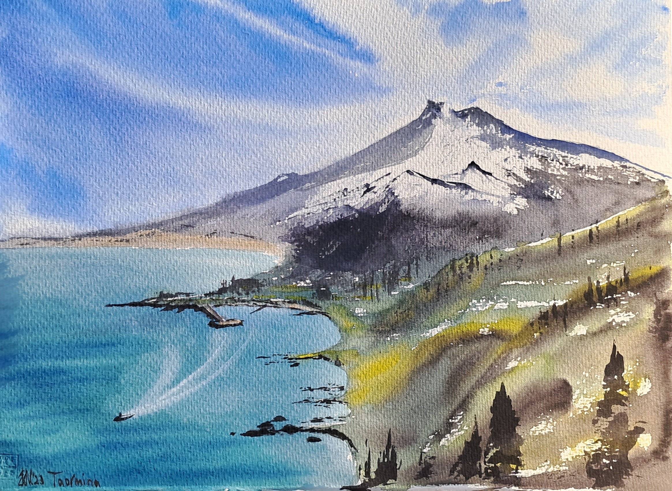 Original Watercolour - Volcano Etna Sicily Italy by Yuliia Sharapova