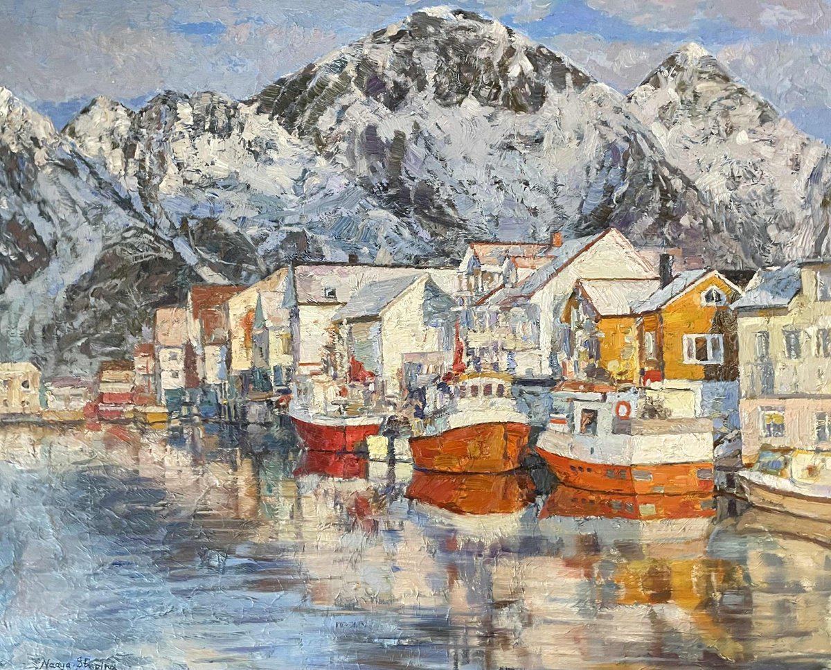 Bright Henningsvær Oil painting: Nadezda Stupina | Artfinder