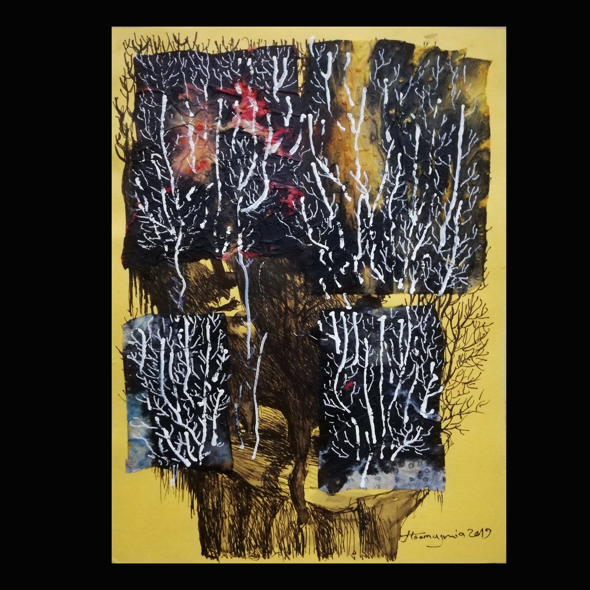 Luminous stalks Ink drawing by Jamaleddin Toomajnia | Artfinder