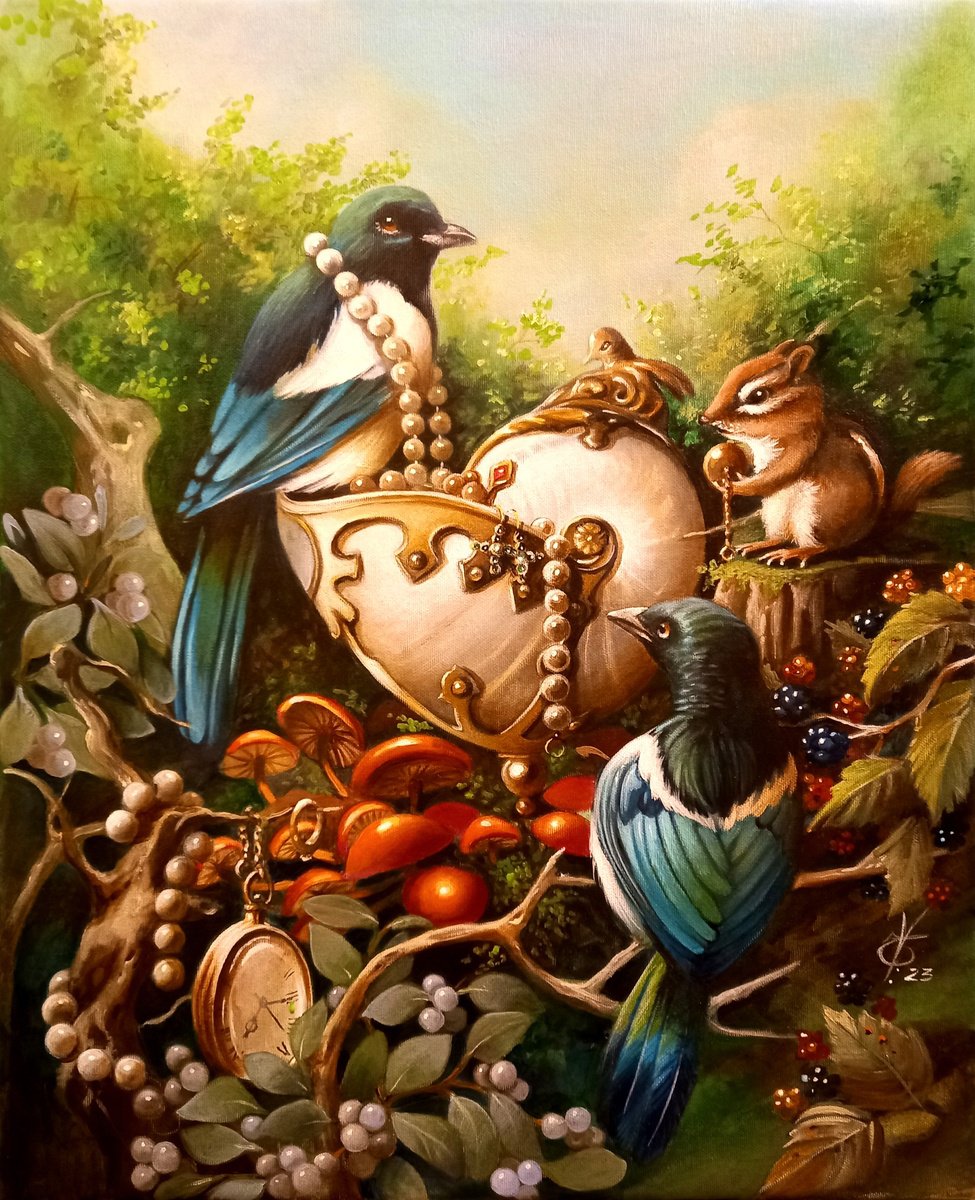"The magpies treasure II. Acrylic painting: Valentina Toma' aka Zoe Chigi