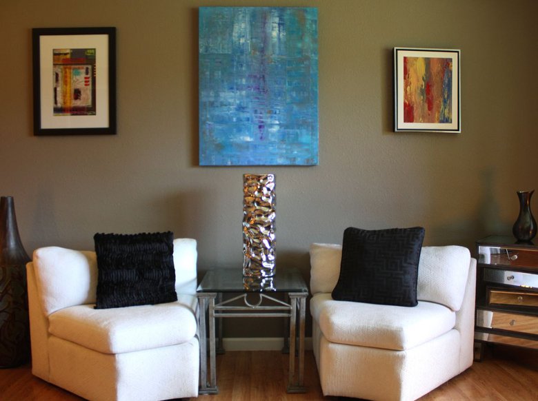 Primitive Blue Mosaic Abstract Acrylic painting: Robert Lynn | Artfinder