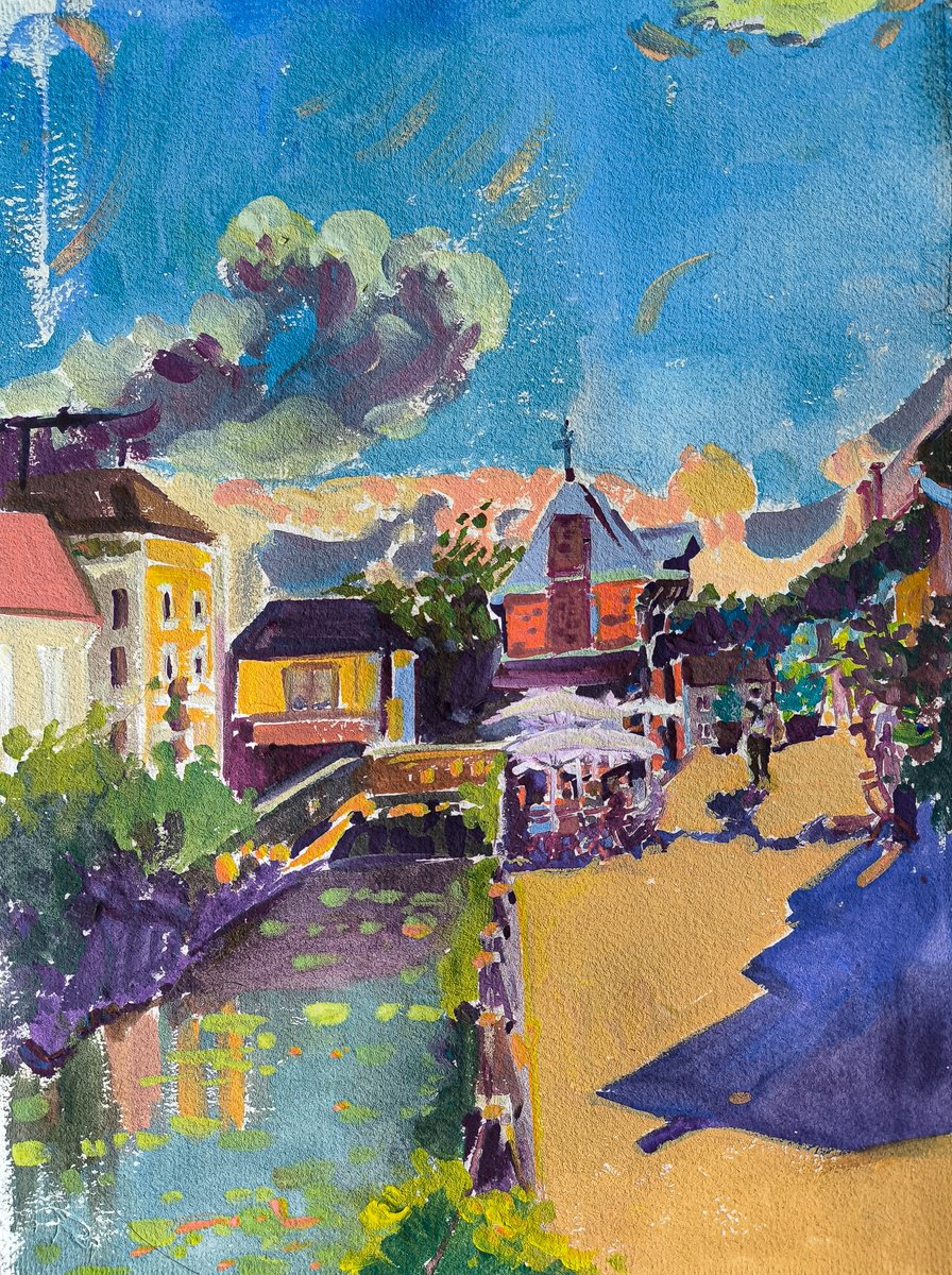 In the streets of Chablis Gouache painting by Linda Clerget | Artfinder