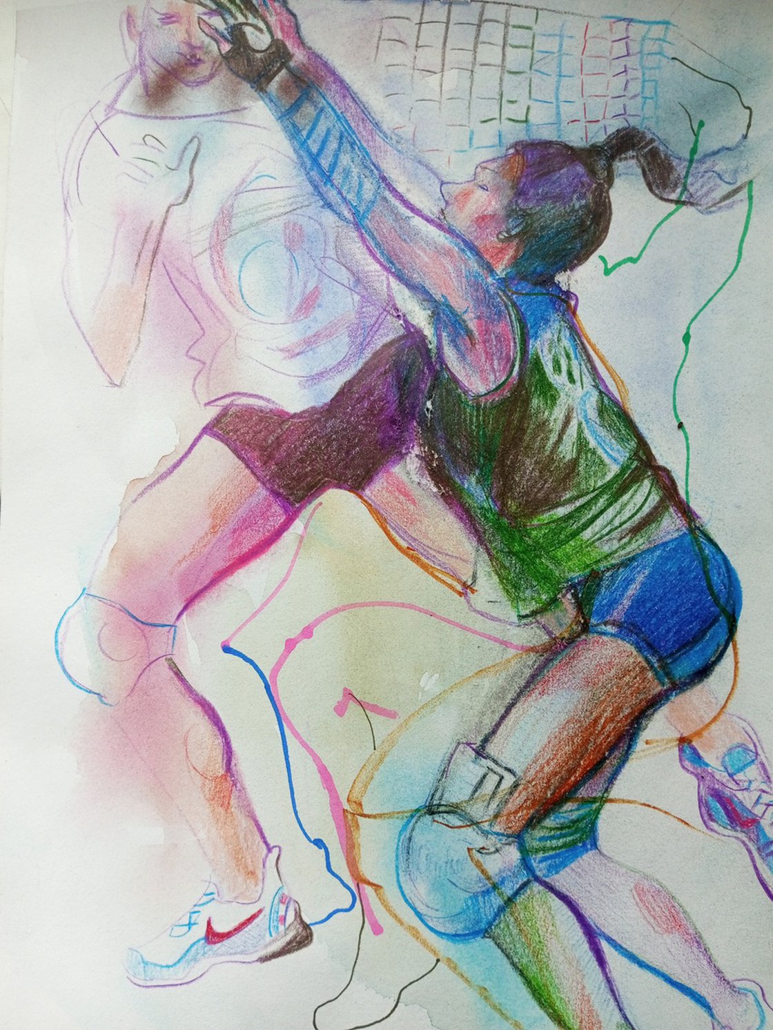 Volleyball players Pencil drawing by Oxana Raduga | Artfinder