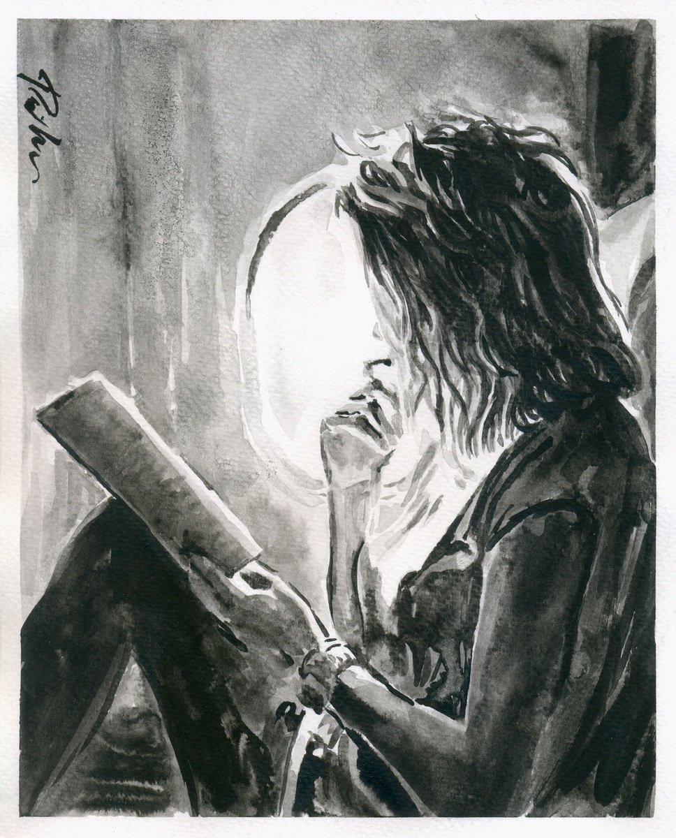 Reading in the clouds Ink drawing: Tashe | Artfinder