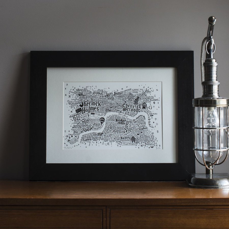 LITERARY CENTRAL LONDON MAP (White) Giclée print: Dex | Artfinder