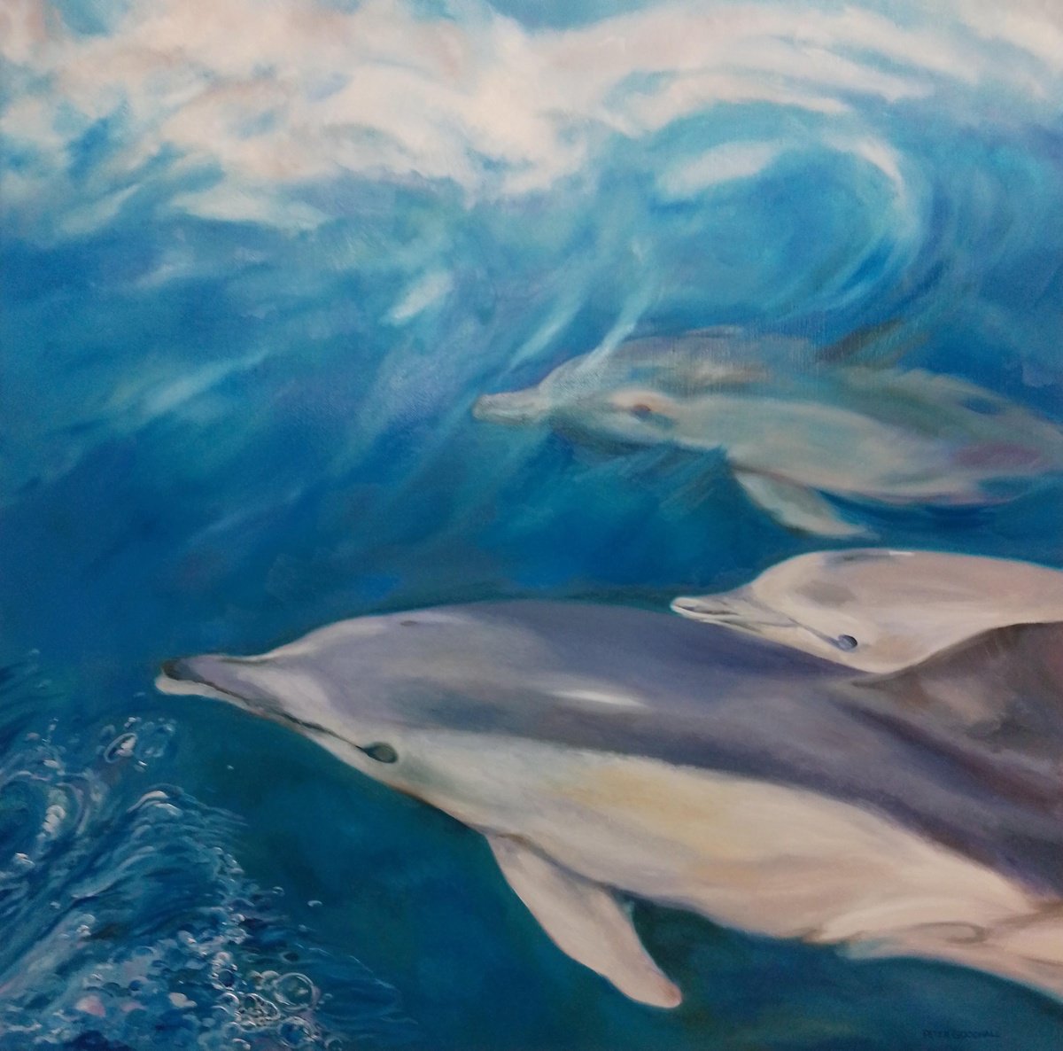 DOLPHINS ON THE STARBOARD BOW Oil painting: Peter Goodhall | Artfinder