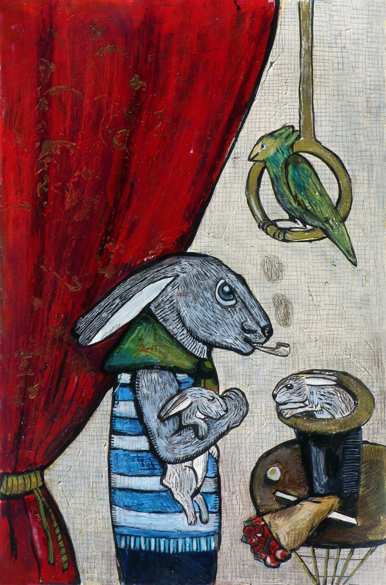 Circus rabbits Mixed-media painting: Elizabeth Vlasova | Artfinder