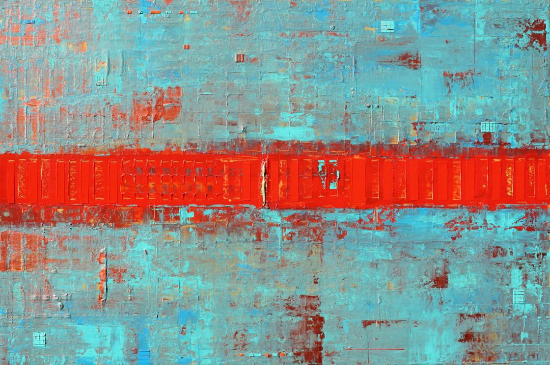 Primitive Abstract Red Line Acrylic painting: Robert Lynn | Artfinder