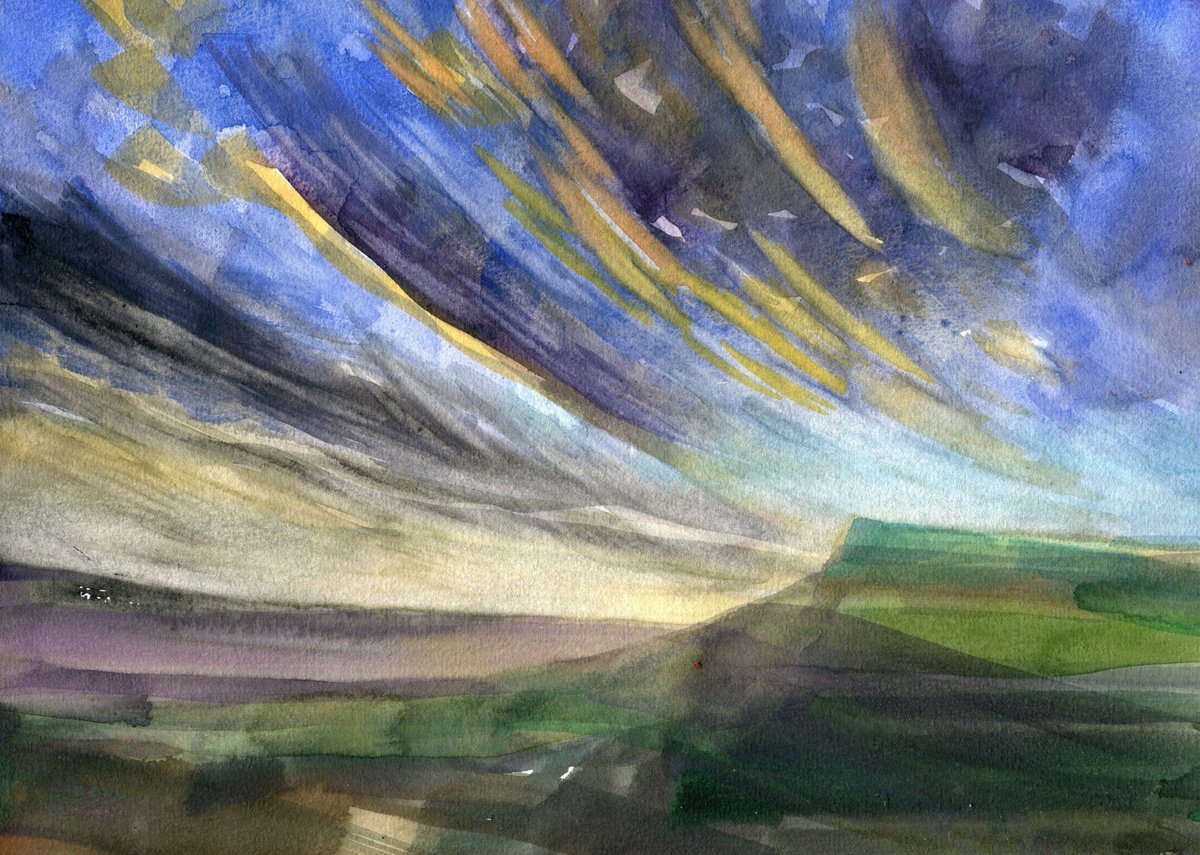 Stoodley Pike Sunrise Watercolour: Elizabeth Anne Fox | Artfinder
