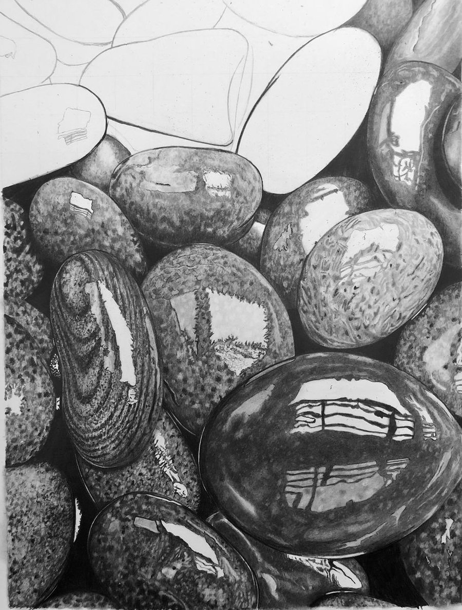 Wet Pebbles #1 (Pencil Drawing) Pencil drawing: Paul Stowe | Artfinder