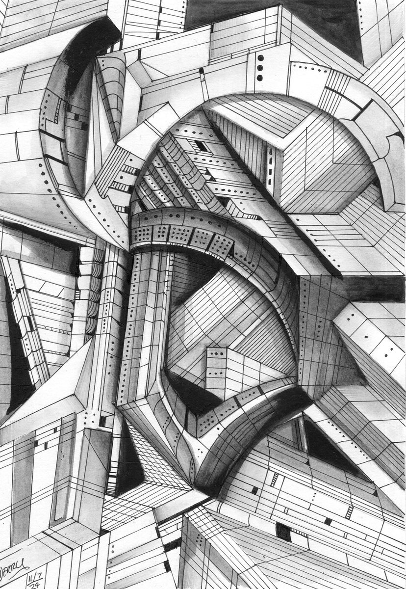 Achromatic Abstract Futurism Ink drawing: Spencer John Derry | Artfinder