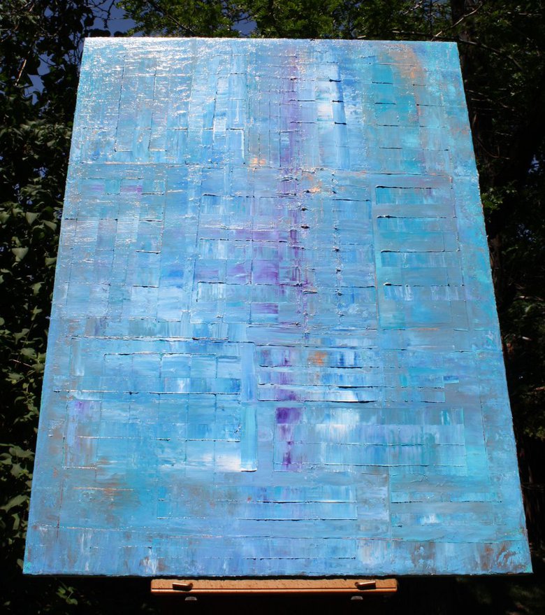 Primitive Blue Mosaic Abstract Acrylic painting: Robert Lynn | Artfinder