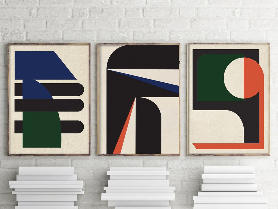 Abstract Tri-Color Graphic - Triptych Acrylic painting: Nicolette ...