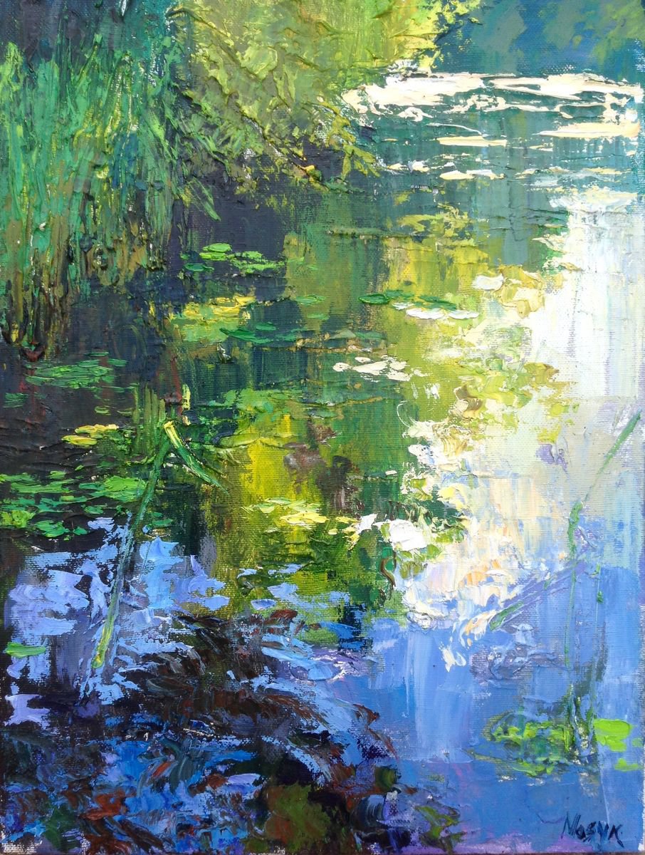Abstract water lilies pond oil painting landscape river sunlight Oil ...