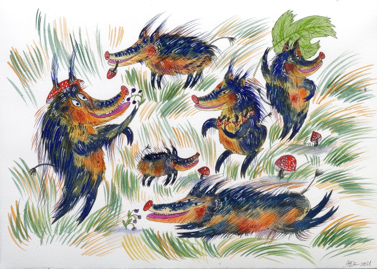 Wild boars. Pigs Watercolour: Anna Onikiienko | Artfinder