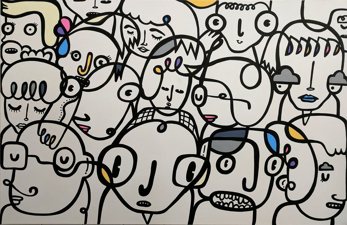 Tangled Crowd Painting: Kev Munday | Artfinder