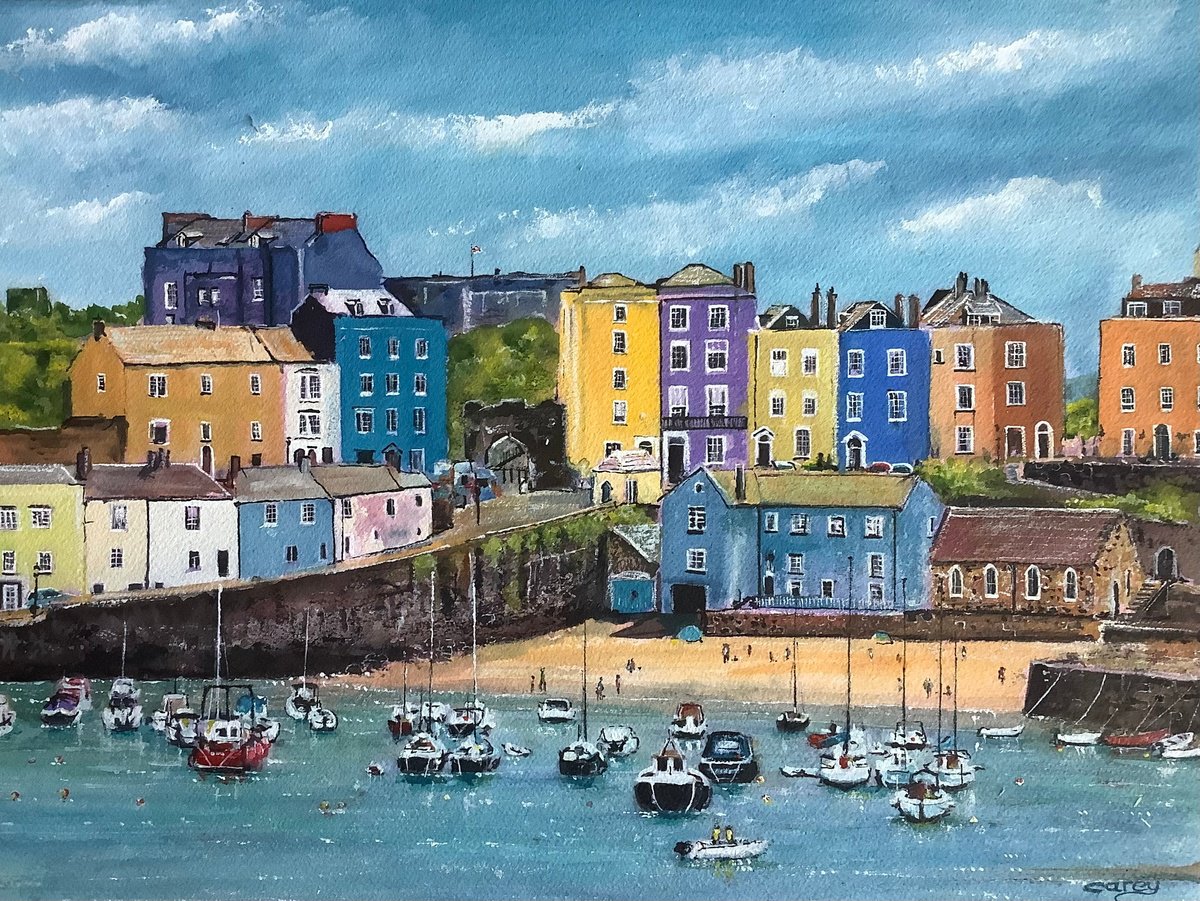 Tenby harbour Watercolour: Darren Carey | Artfinder