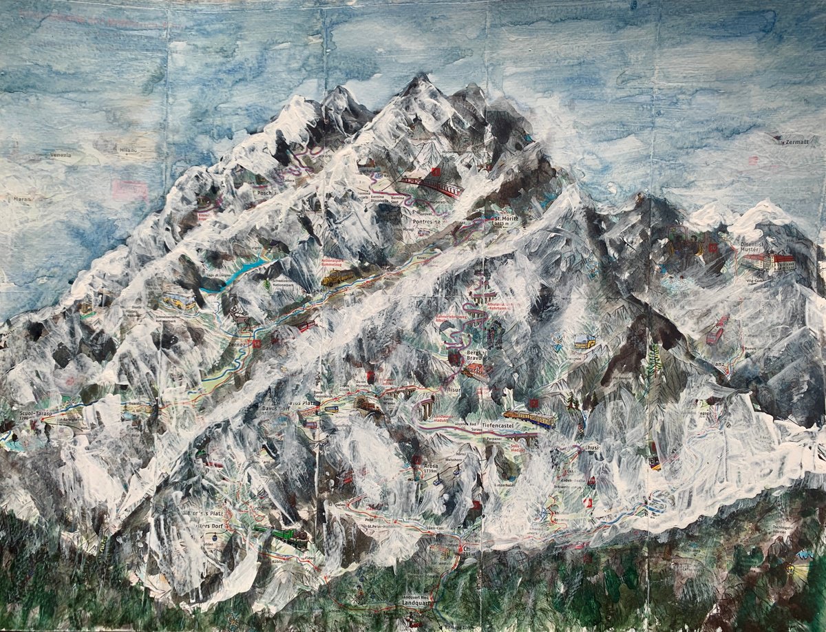 Swiss ski-map Mountain Mixed-media painting: Suzsi Corio | Artfinder