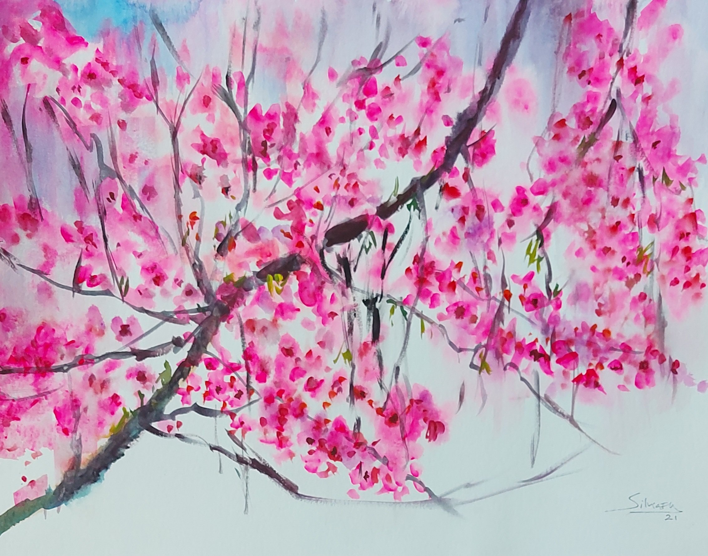 Sakura Acrylic painting: Silvia Flores Vitiello | Artfinder