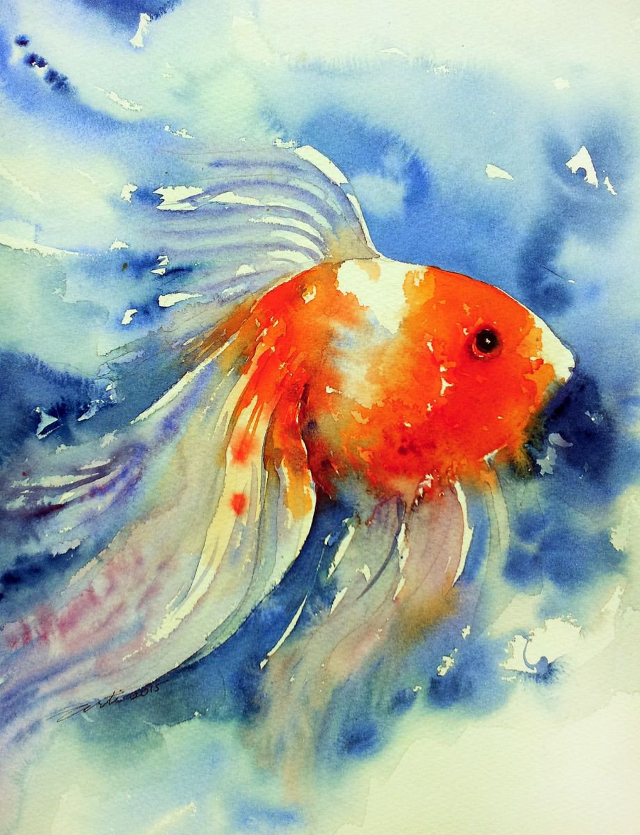 Red Gold Fish Watercolour: Arti Chauhan | Artfinder
