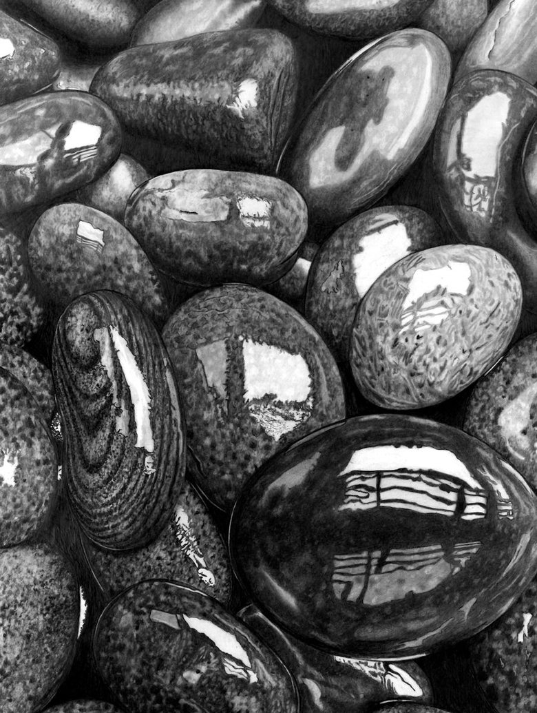 Wet Pebbles #1 (Pencil Drawing) Pencil drawing: Paul Stowe | Artfinder