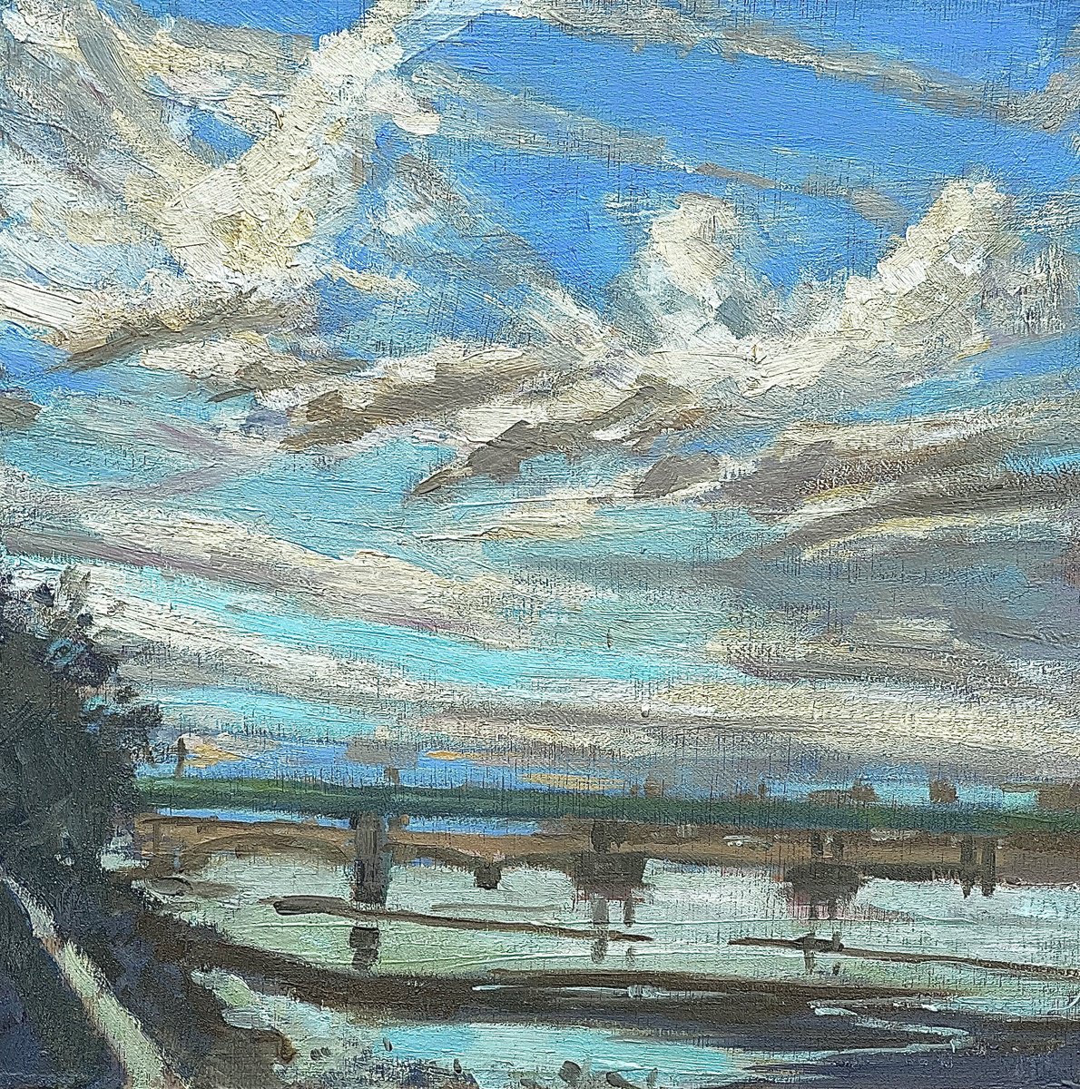 Fulham railway bridge and Putney Bridge from Wandsworth Park Oil ...