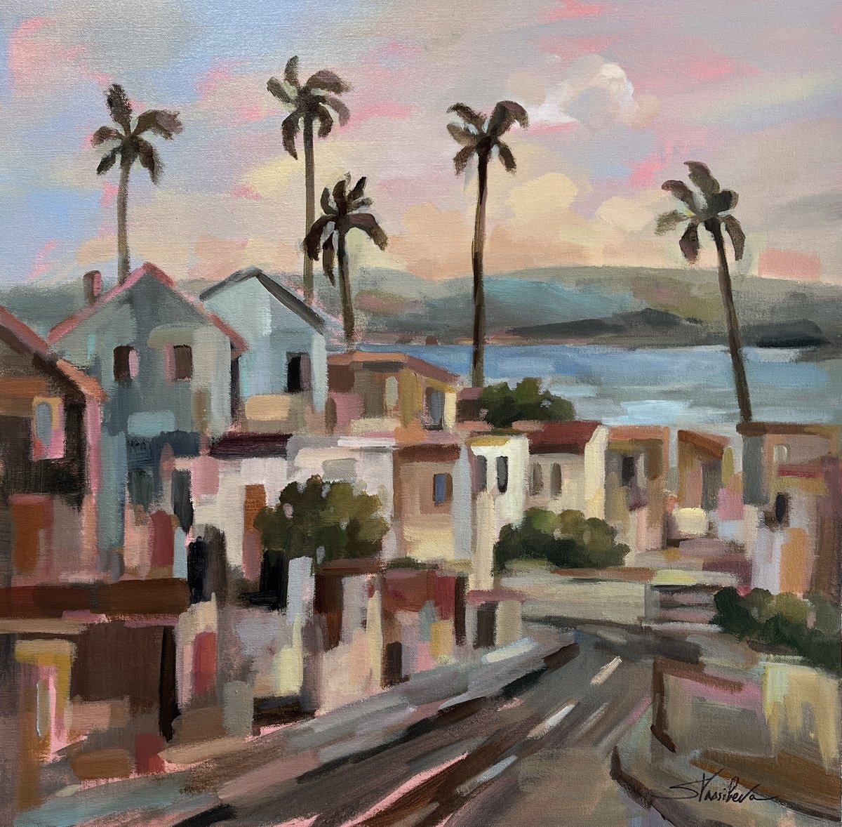 California Sunrise Street Acrylic painting: Silvia Vassileva | Artfinder