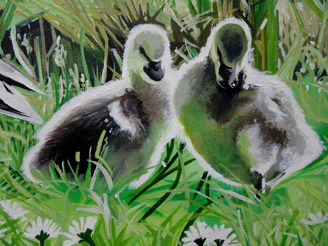 Original Acrylic Painting - Two Little Ducks by Joseph Lynch