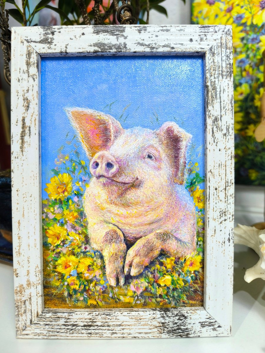A Very Happy Pig Oil painting by Anastasia Woron | Artfinder