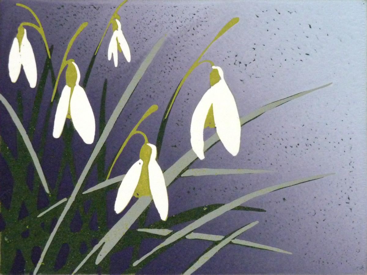 Snowdrops (2015) Linocut by Alexandra Buckle | Artfinder