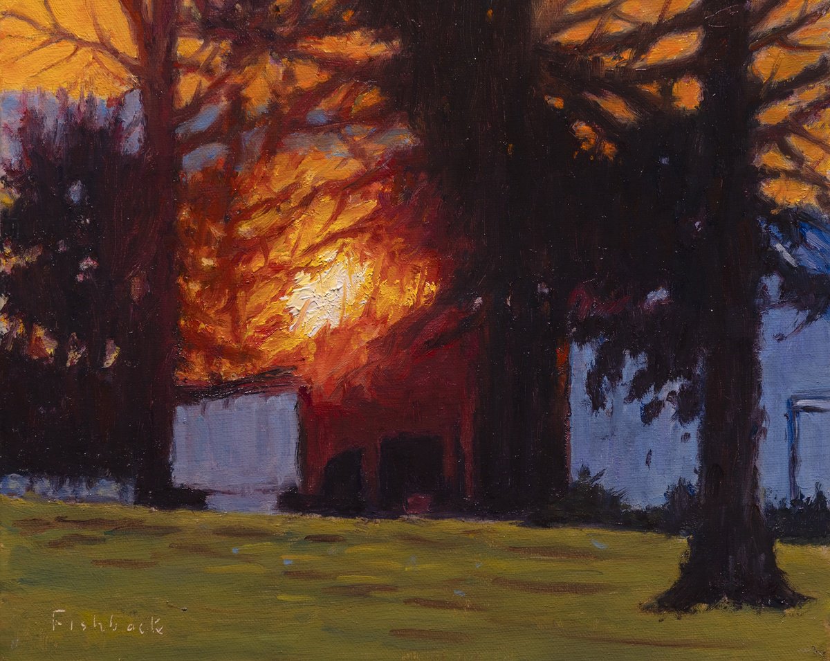 Farmhouse Sunrise Oil painting: Daniel Brian Fishback | Artfinder